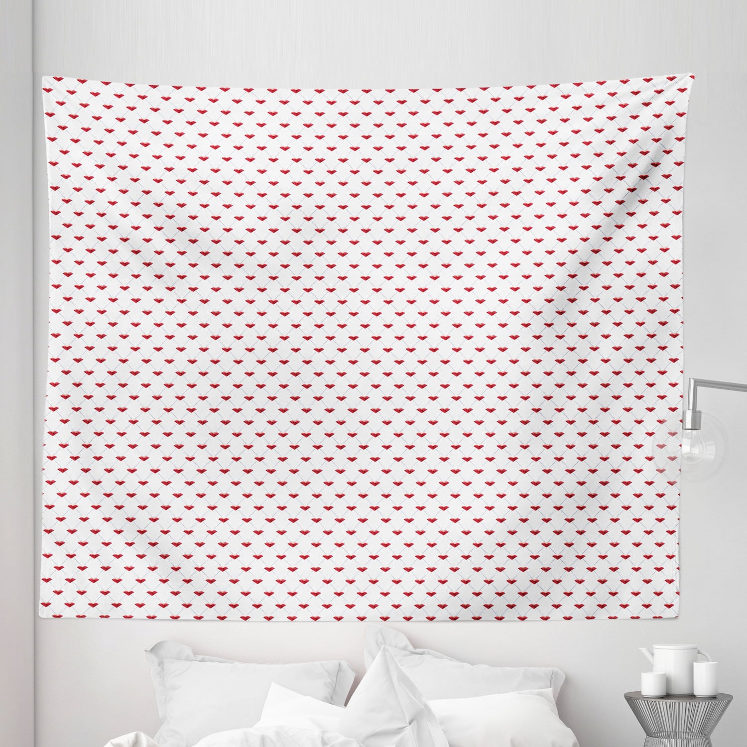 Diamonds Tapestry, Dotted Rhombus Patterned Backdrop with Traditionally ...