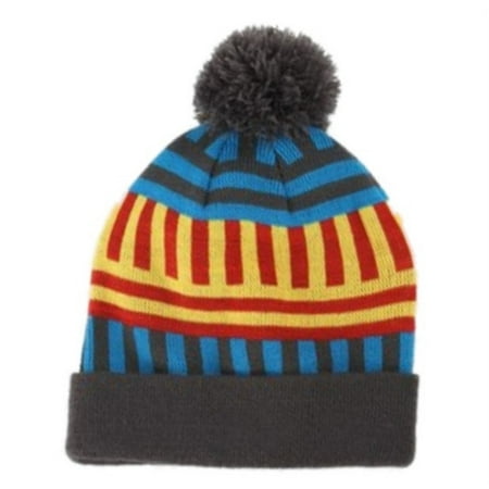 Aquarius - Aquarius Geormetric Blue & Red Striped Beanie Pom Pom Hat ...