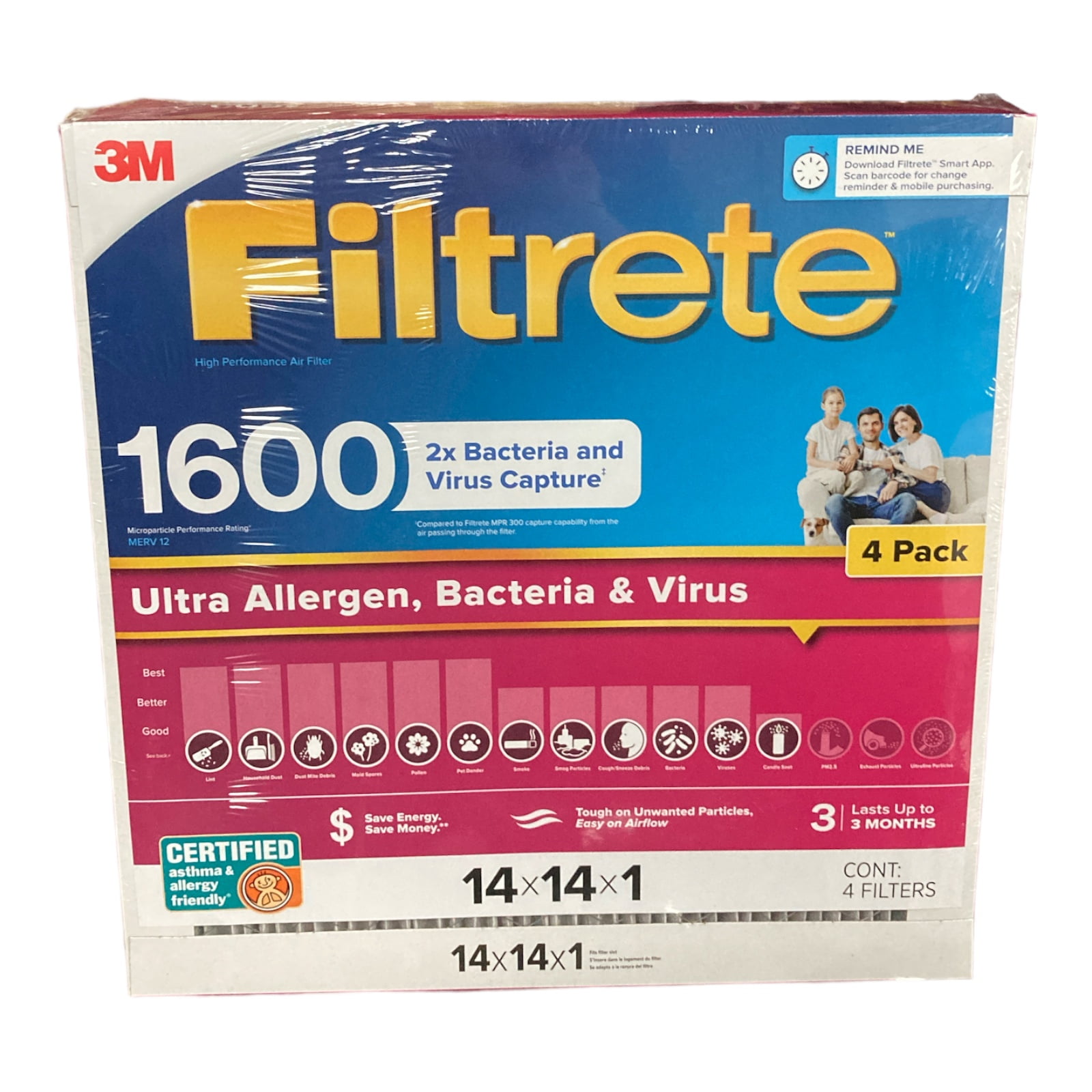 3M Filtrete Filter MPR 1600 MERV 12 14x14x1 4-Pack - Walmart.com