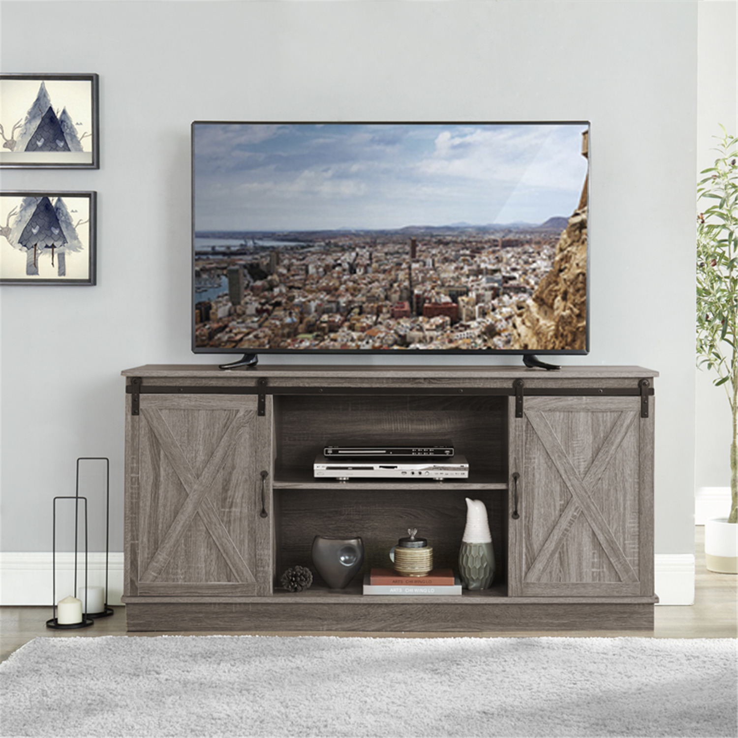 Naomi Home Rylee Farmhouse Style 60" TV Console Cabinet With Sliding ...