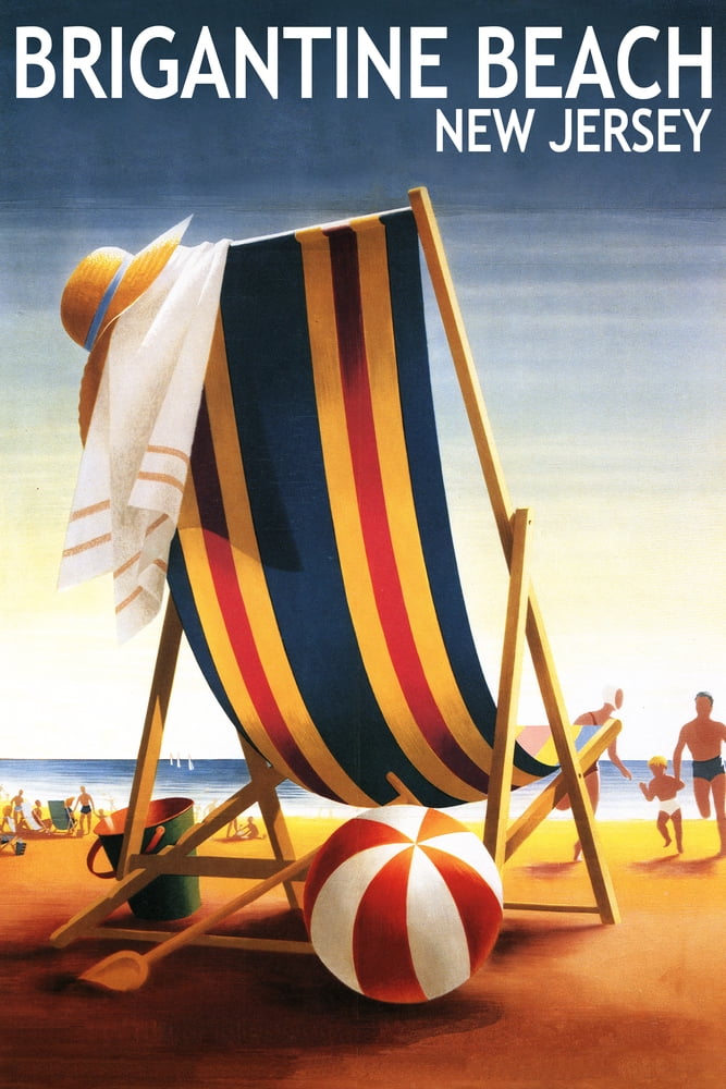 Brigantine Beach, New Jersey, Beach Chair and Ball (36x54 Giclee ...