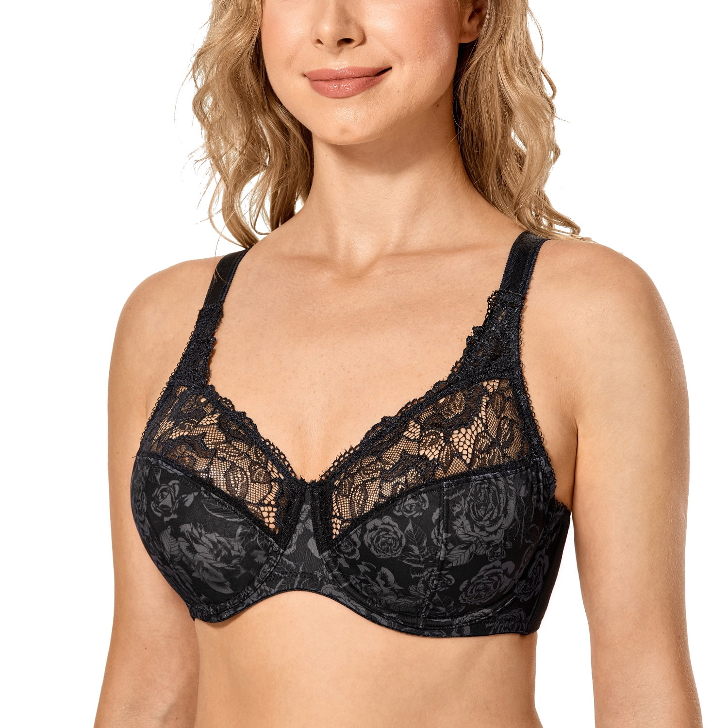 DELIMIRA Women's Lace Underwire Bra Non Padded Minimizer Push Up Full Figure Bra - Walmart.com