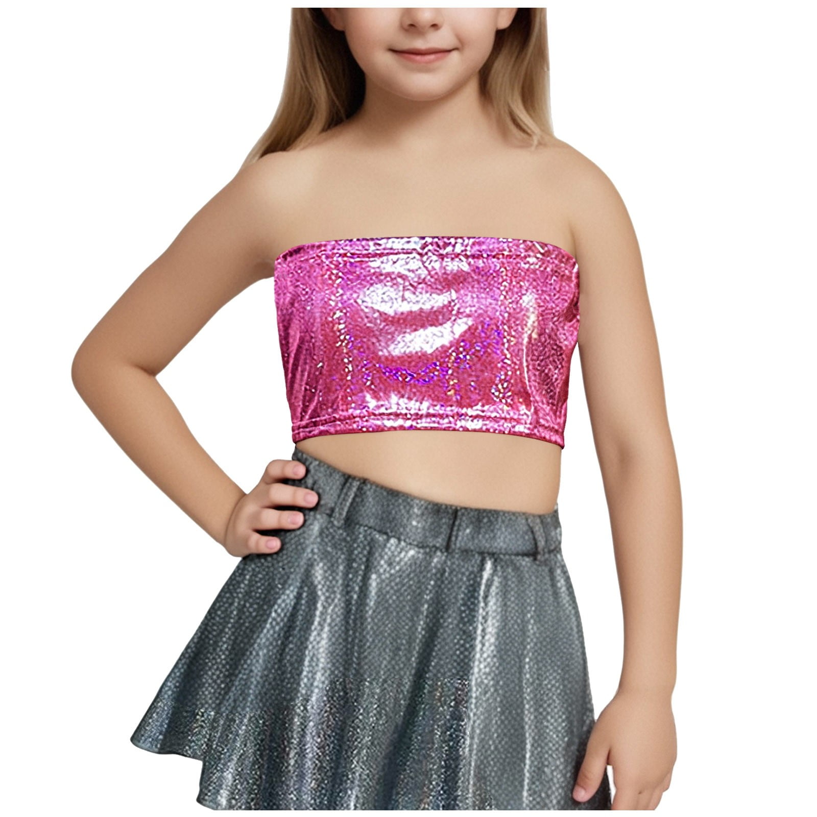 Click here for Hinvhai Girls Metallic Shiny Off Shoulder Crop Top... prices