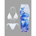 Blue And White Floral Print Triangle Top, Side Tie Bottoms & Mesh Skirt ...