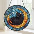 Black Cat Sleeping on Moon Stained Glass Suncatcher Window Hanging ...