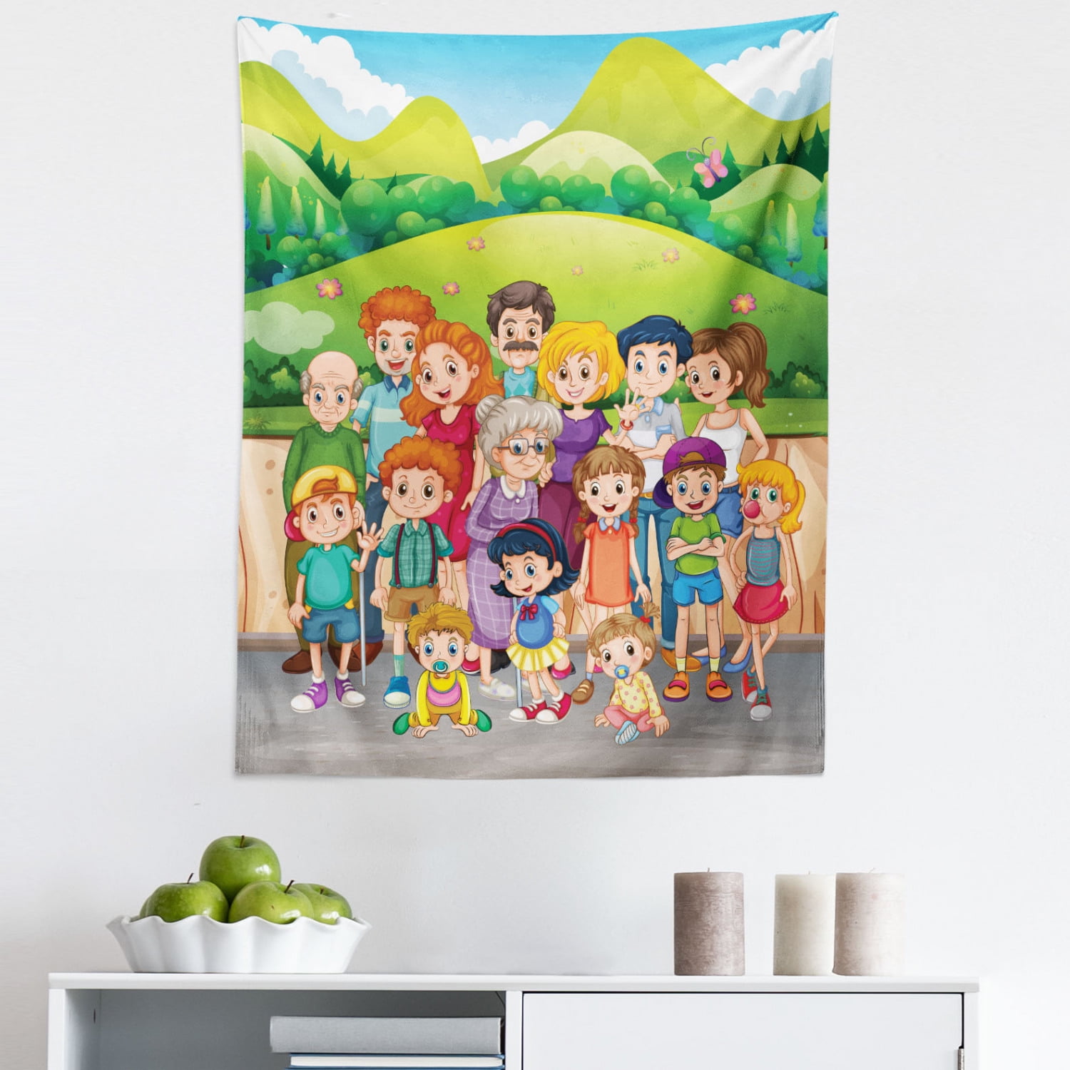 Family Tapestry, Cartoon Style Illustration of a Big Family Taking a ...