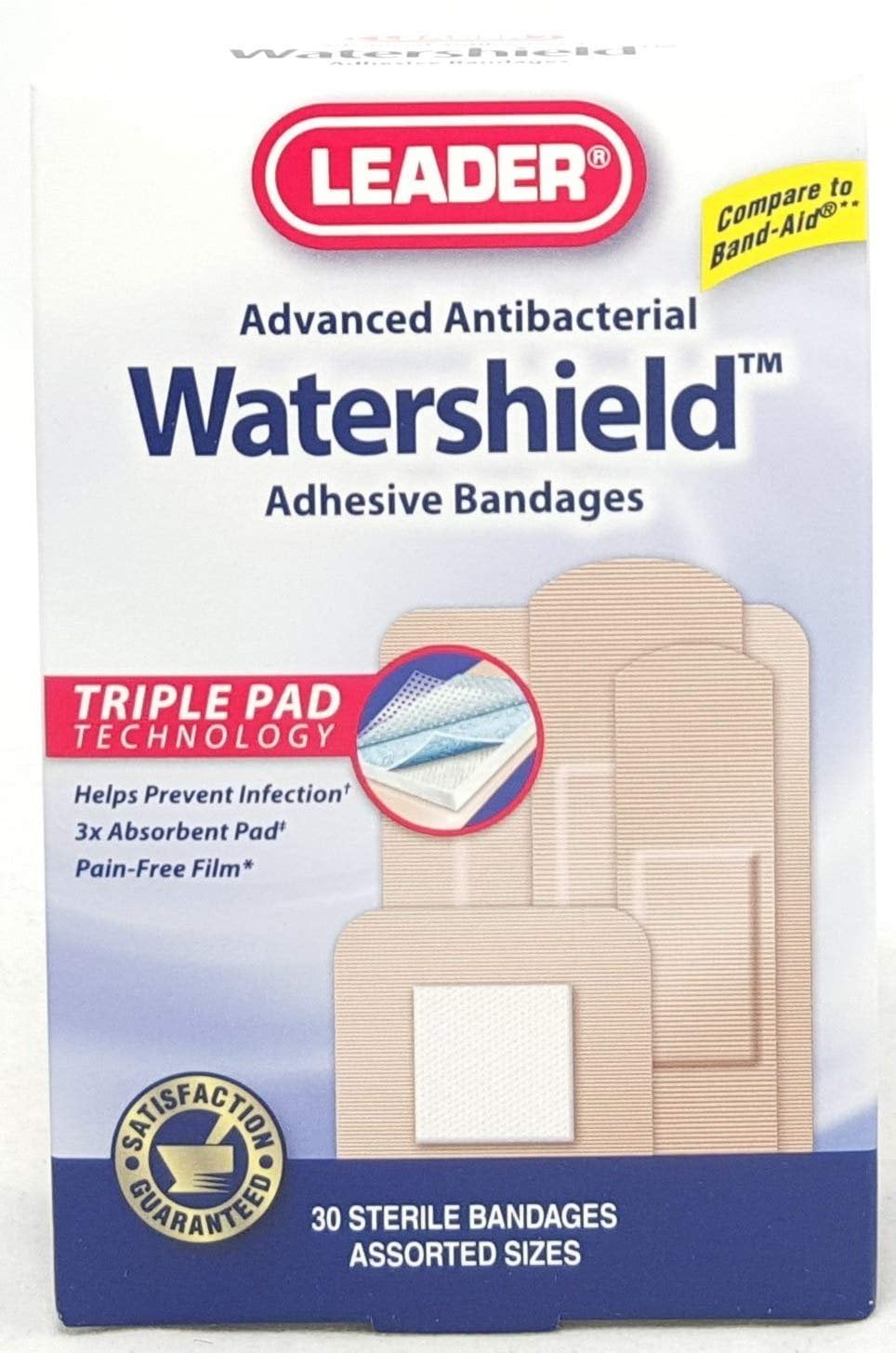 Leader Antibacterial Watershield Adhesive Bandages, Assorted Sizes, 30 ...