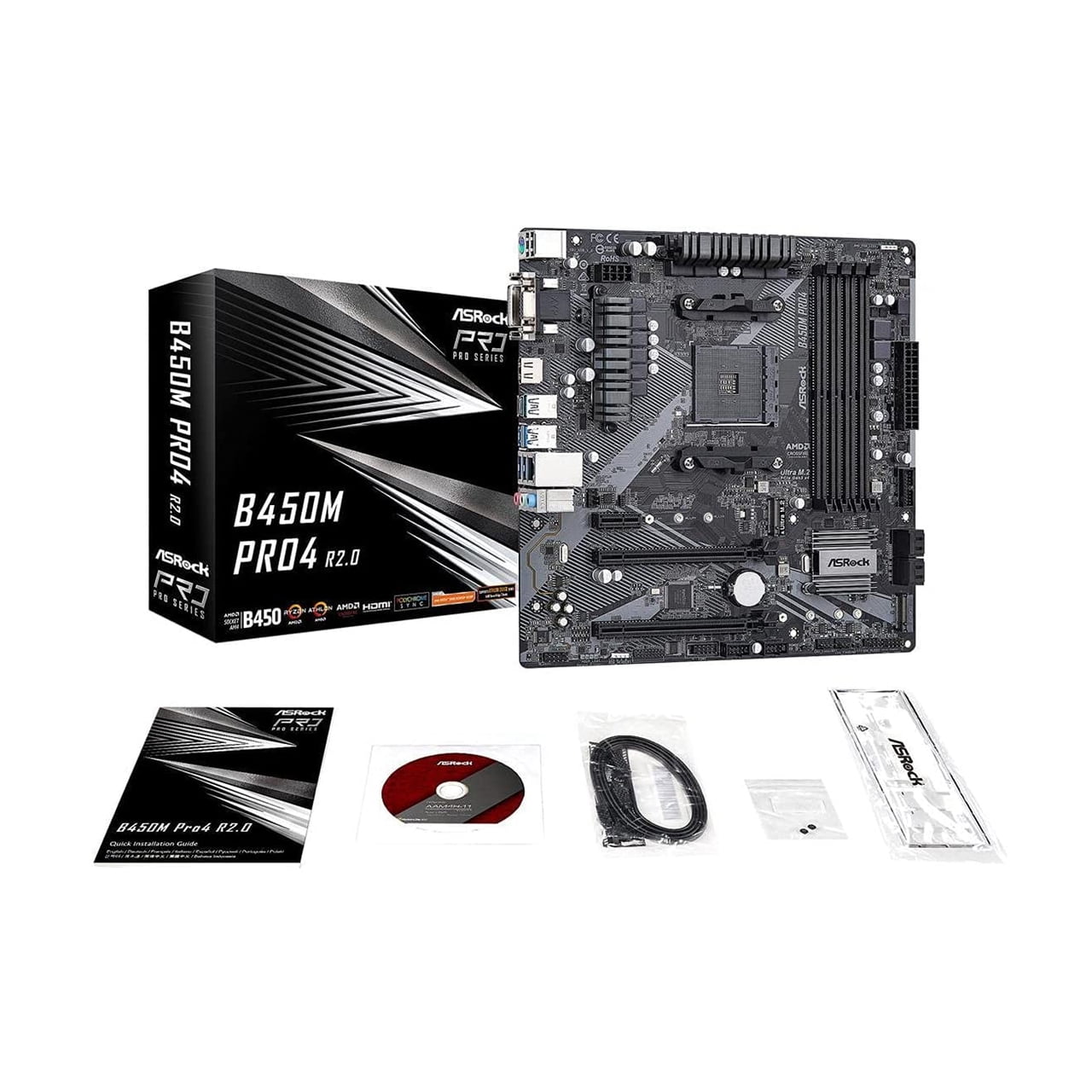 ASRock B450M PRO4 R2.0 AM4 AMD Promontory B450 SATA 6Gb/s Micro ATX AMD ...
