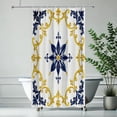Blue Gold Floral Tile Pattern Art Print Shower Curtain,Cloth Fabric ...