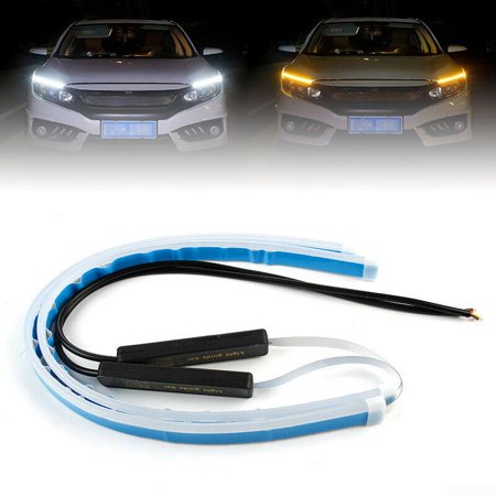 2x 30cm Slim Flexible LED DRL Turning Signal Strip Lights Headlights ...