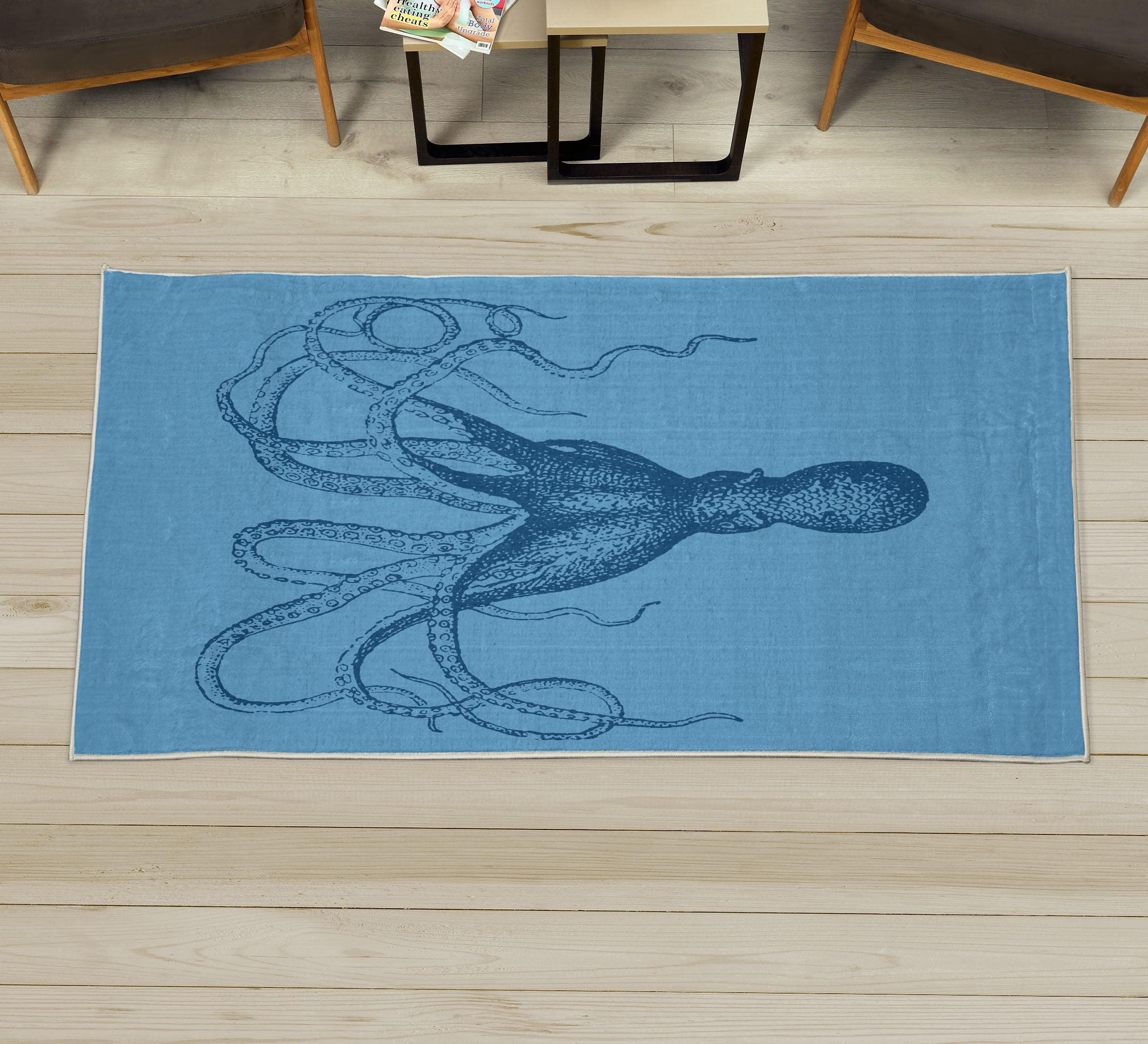 Octopus Decorative Rug, Monochrome Marine Animal Tentacles in Sketch ...