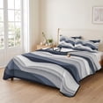 Full Quilt Bedding Set Dark Blue White Gradient Ripple Breathable ...