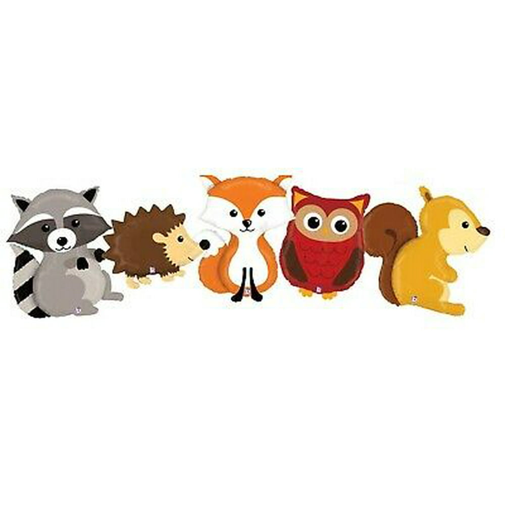 Woodland Animals Fox Raccoon Hedgehog Owl Squirrel Baby Shower Mylar ...