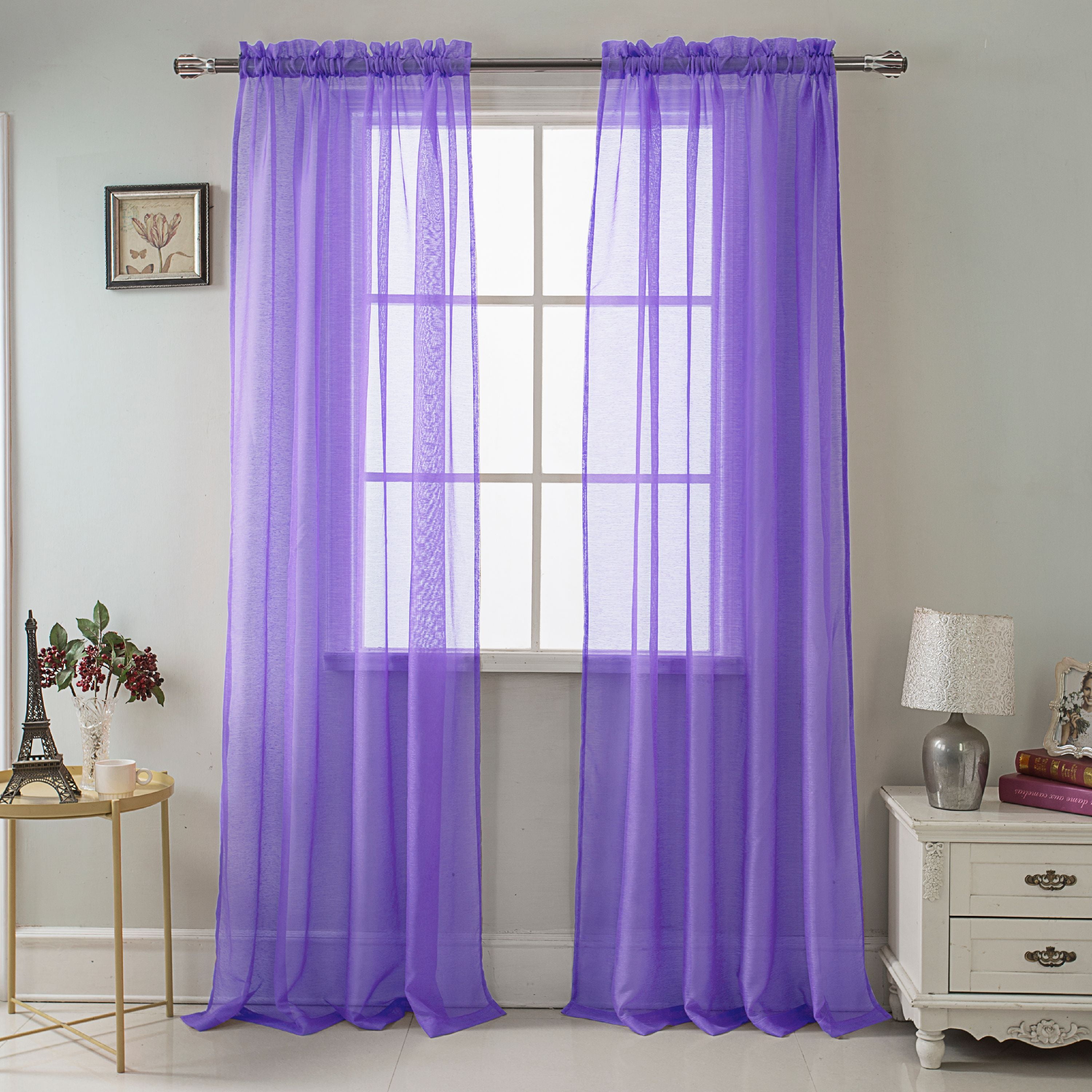 Celine Sheer 55 x 90 in. Rod Pocket Curtain Panel, Neon Purple ...