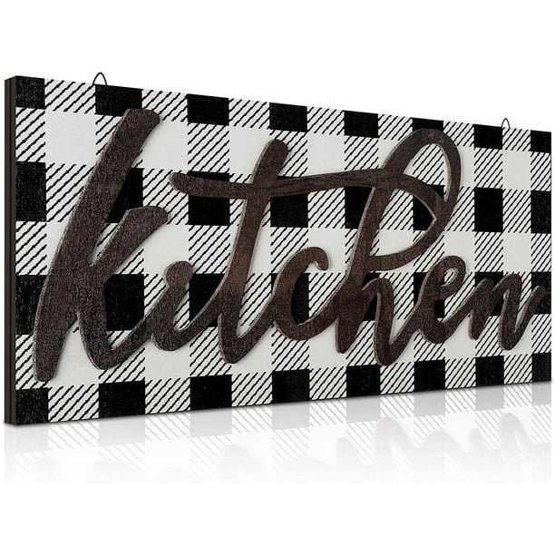 Wooden Kitchen Sign Farmhouse Buffalo Plaid Kitchen Wood Sign 15.7 x 6. ...