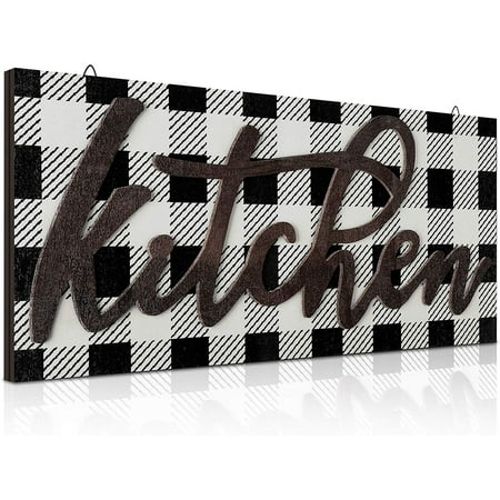 Wooden Kitchen Sign Farmhouse Buffalo Plaid Kitchen Wood Sign 15.7 x 6. ...