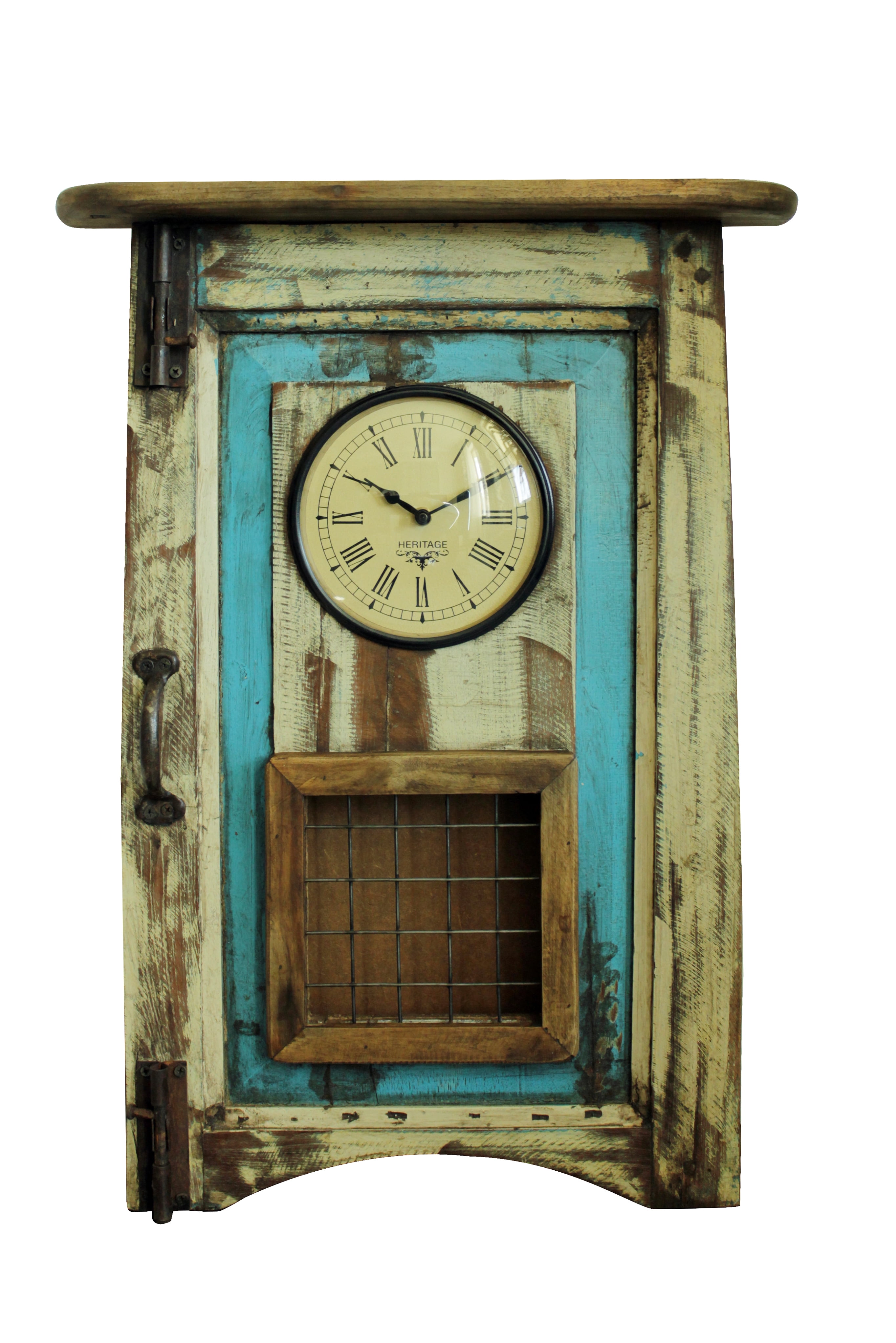 Wooden Wall Clock with Pendulum made from Recycled Wood, Aqua Blue ...
