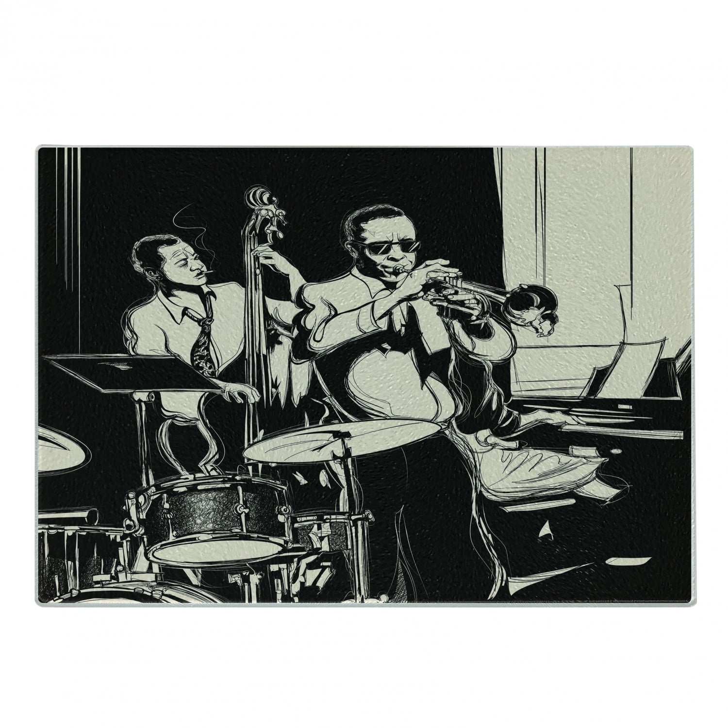 Jazz Music Cutting Board, Nostalgic Theme Band with Double Bass Trumpet ...