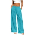 Akmaiox Linen Pants Women Summer Casual Wide Leg Pants Semi Elastic ...