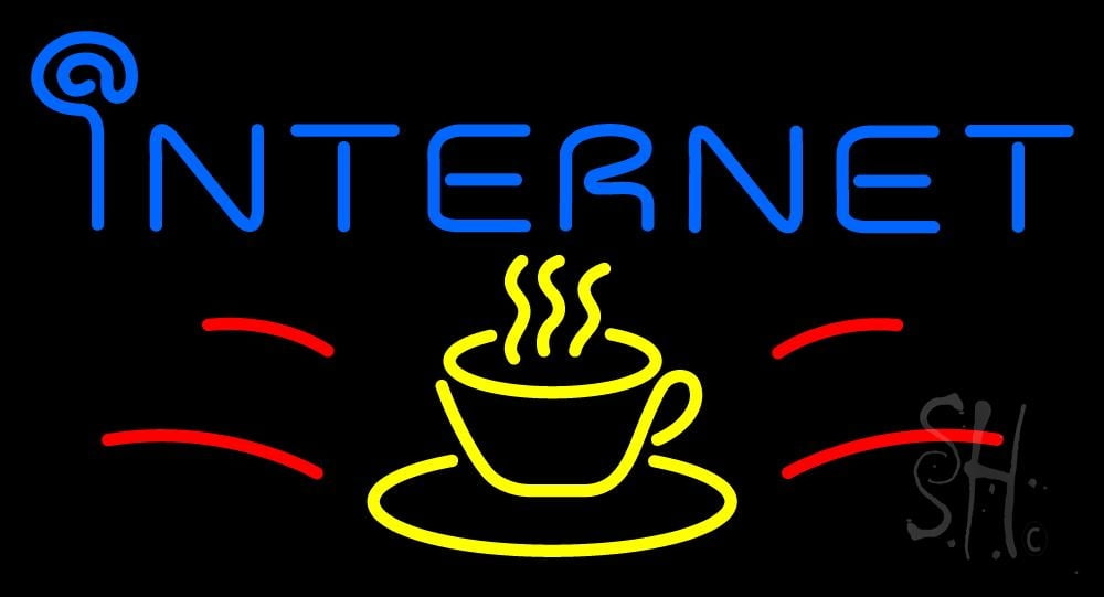 Blue Internet Cafe LED Neon Sign 20 x 37 - inches, Clear Edge Cut ...