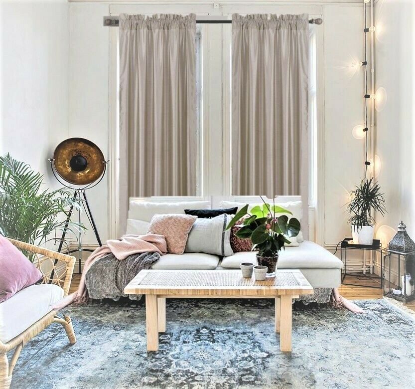 2 Pieces semi sheer taupe color faux silk see thru curtain textured ...