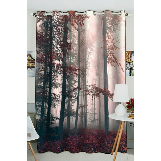 PHFZK Nature Scenery Window Curtain, Beautiful Red Colored Foggy Mystic ...