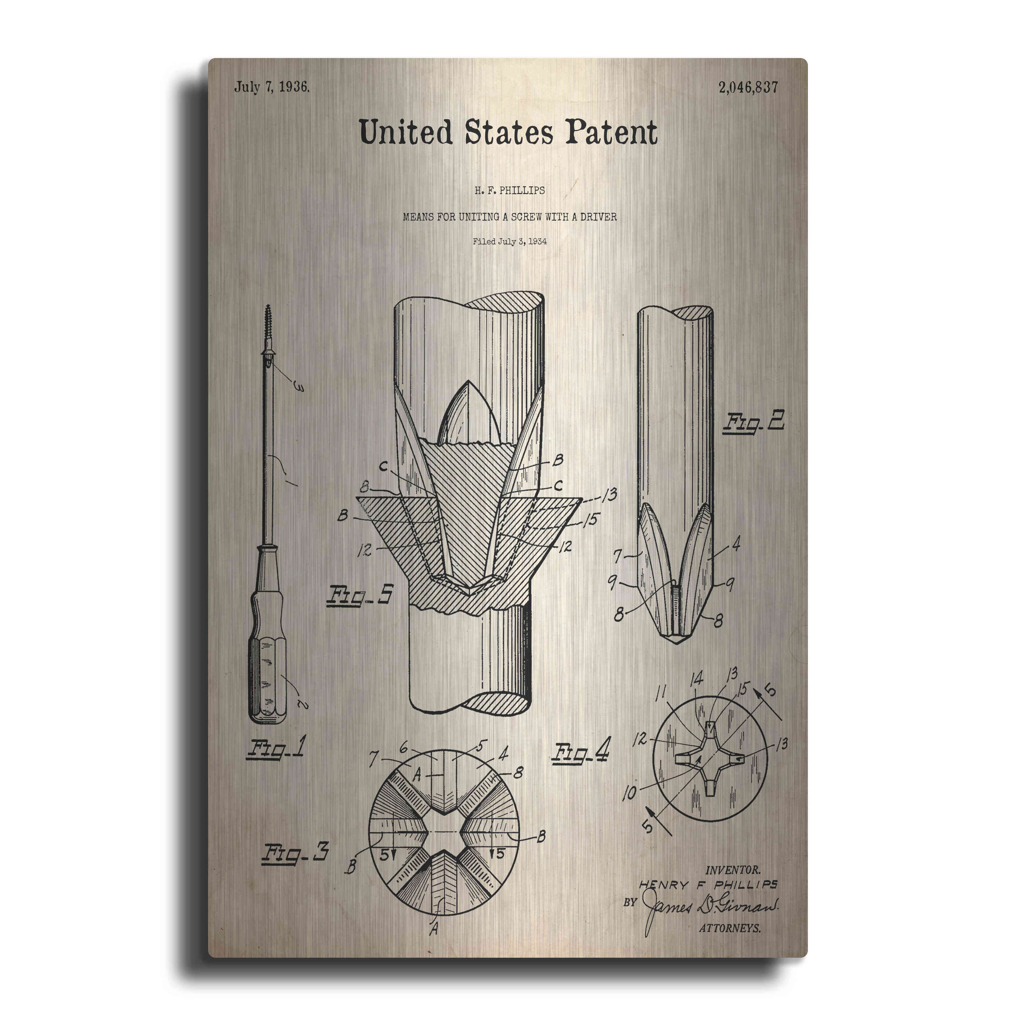 Luxe Metal Art 'Screw Driver Blueprint Patent Parchment,' Metal Wall ...