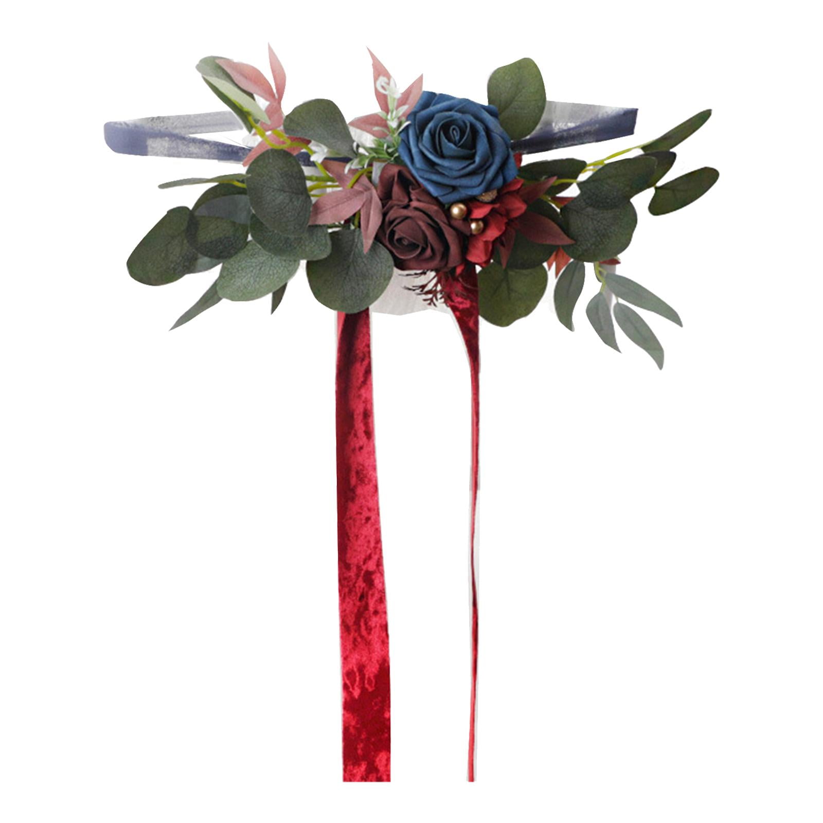 Chair Back Artificial Flower Burgundy and Navy Blue Wedding Decor ...
