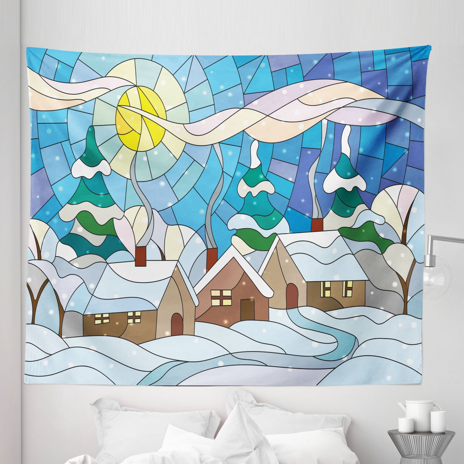 Winter Tapestry, Stained Glass Inspired Art with Cold Snowy Weather ...