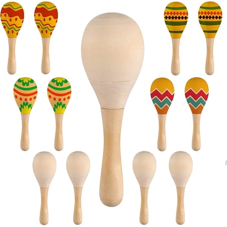 12 Pack DIY Wood Maracas Unfinished Hand Painted Maracas Party Favors ...