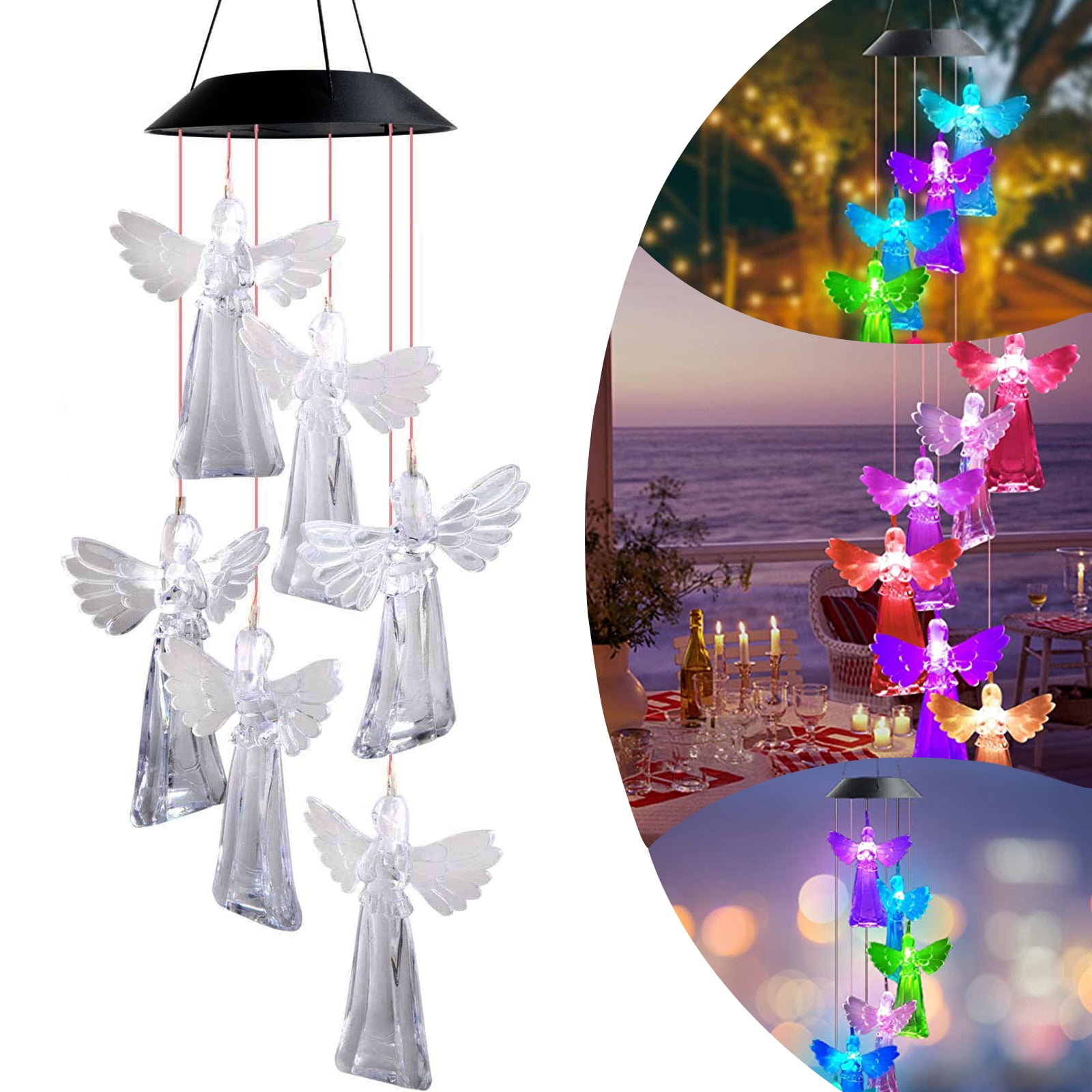 Outdoor Color-Changing Angel Wind Chimes, Waterproof Solar Angel Mobile ...