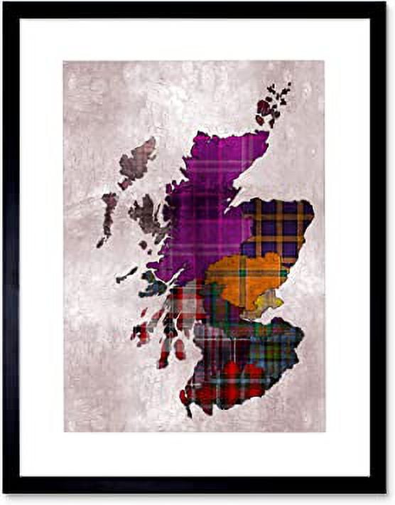 Painting Map Outline Scotland Tartan Inset Regions Artwork Framed Wall ...