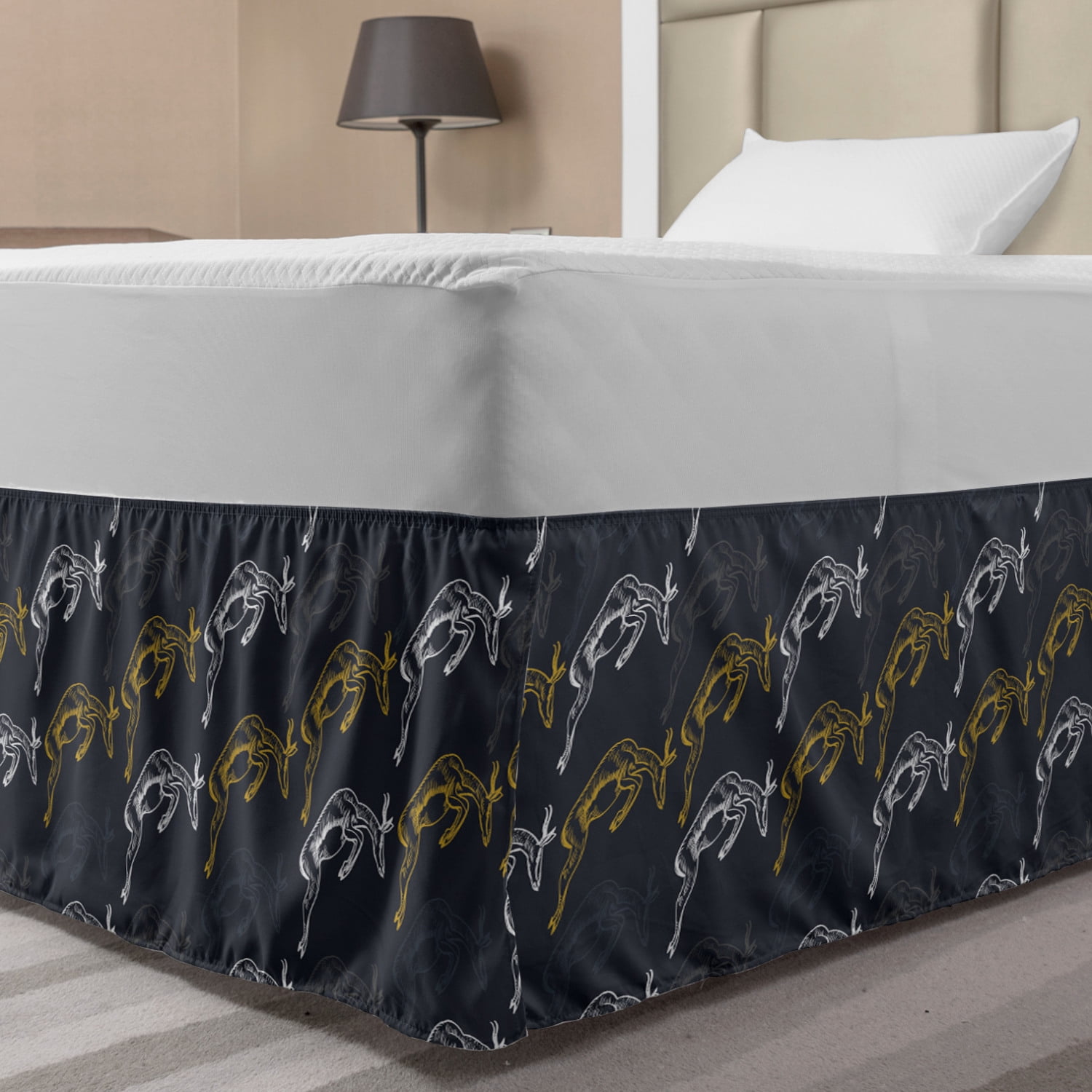 Antelope Bed Skirt, Outline Drawings Pattern of Jumping Animal Pose on ...