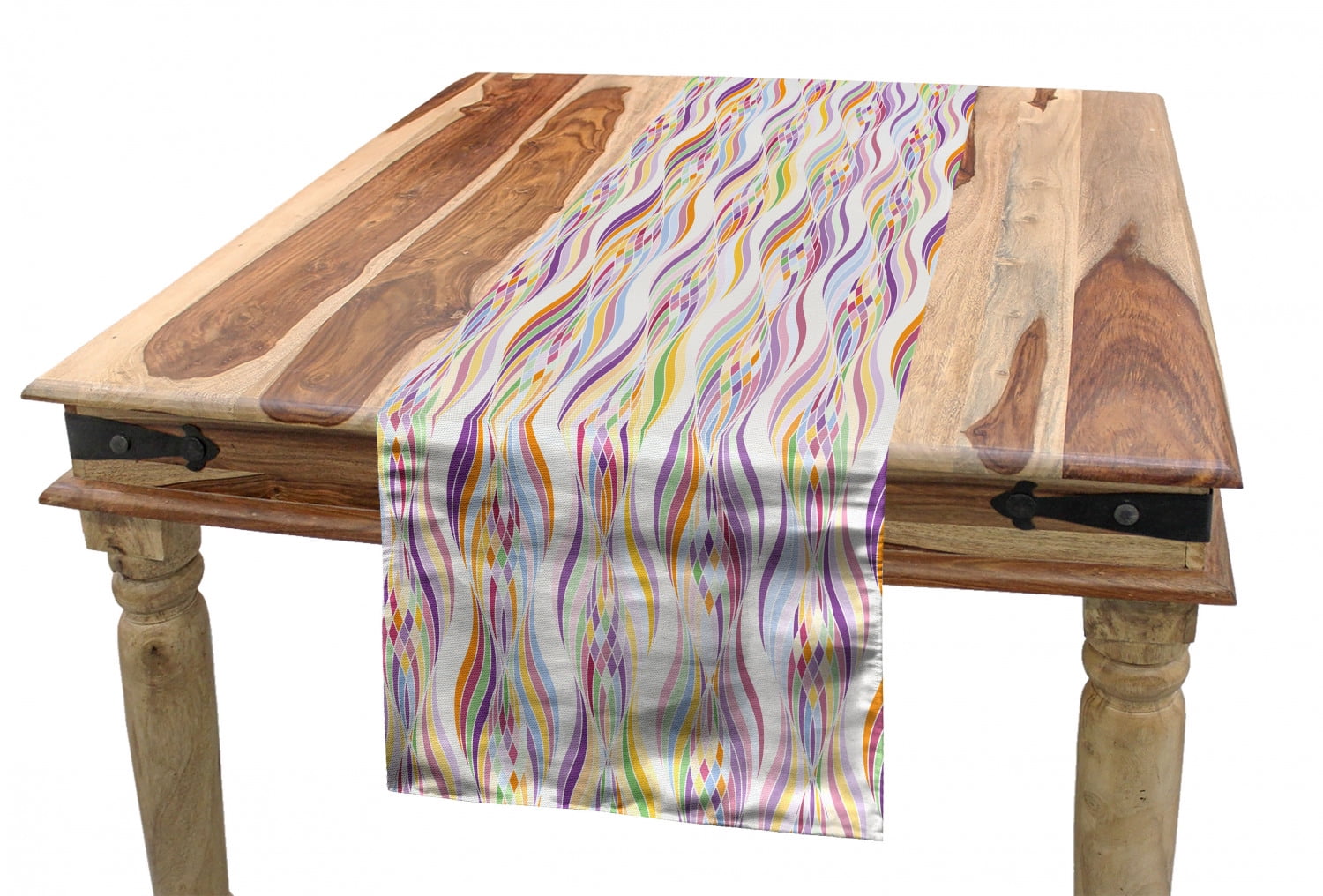 Abstract Table Runner, Wavy Lines with Geometric Rhombus Shapes Pattern ...