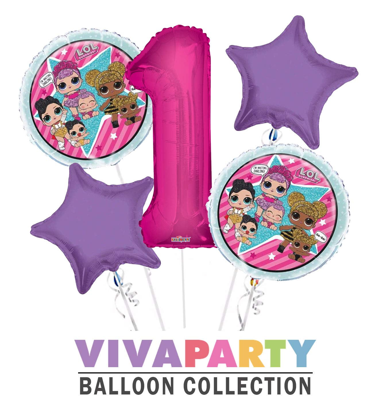 LOL Round Balloon Bouquet 5 pc, 1st Birthday, Hot Pink Number 1 Jumbo ...