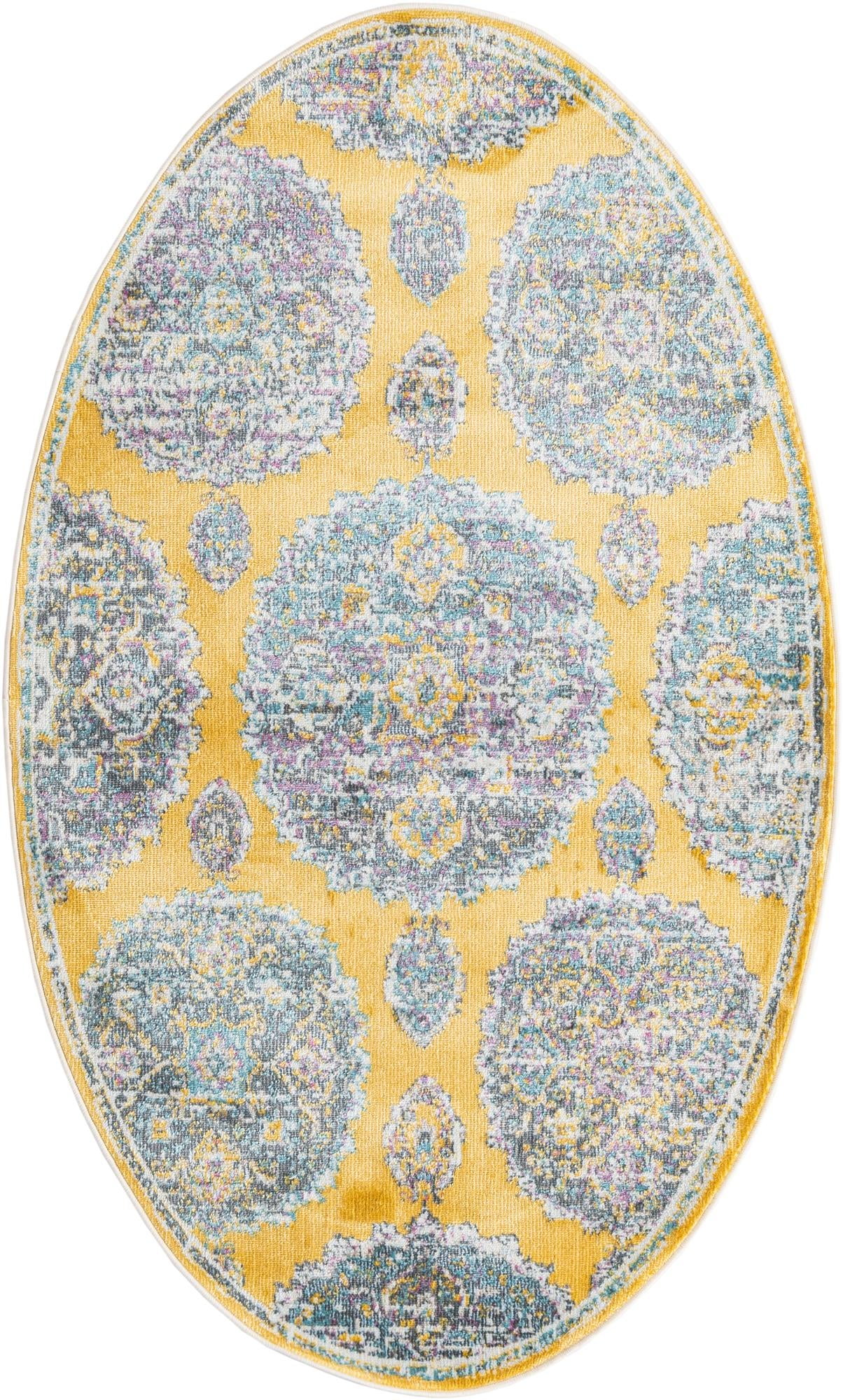 Rugs.com Paragon Collection Rug – 3' x 5' Oval Yellow Medium-Pile Rug ...