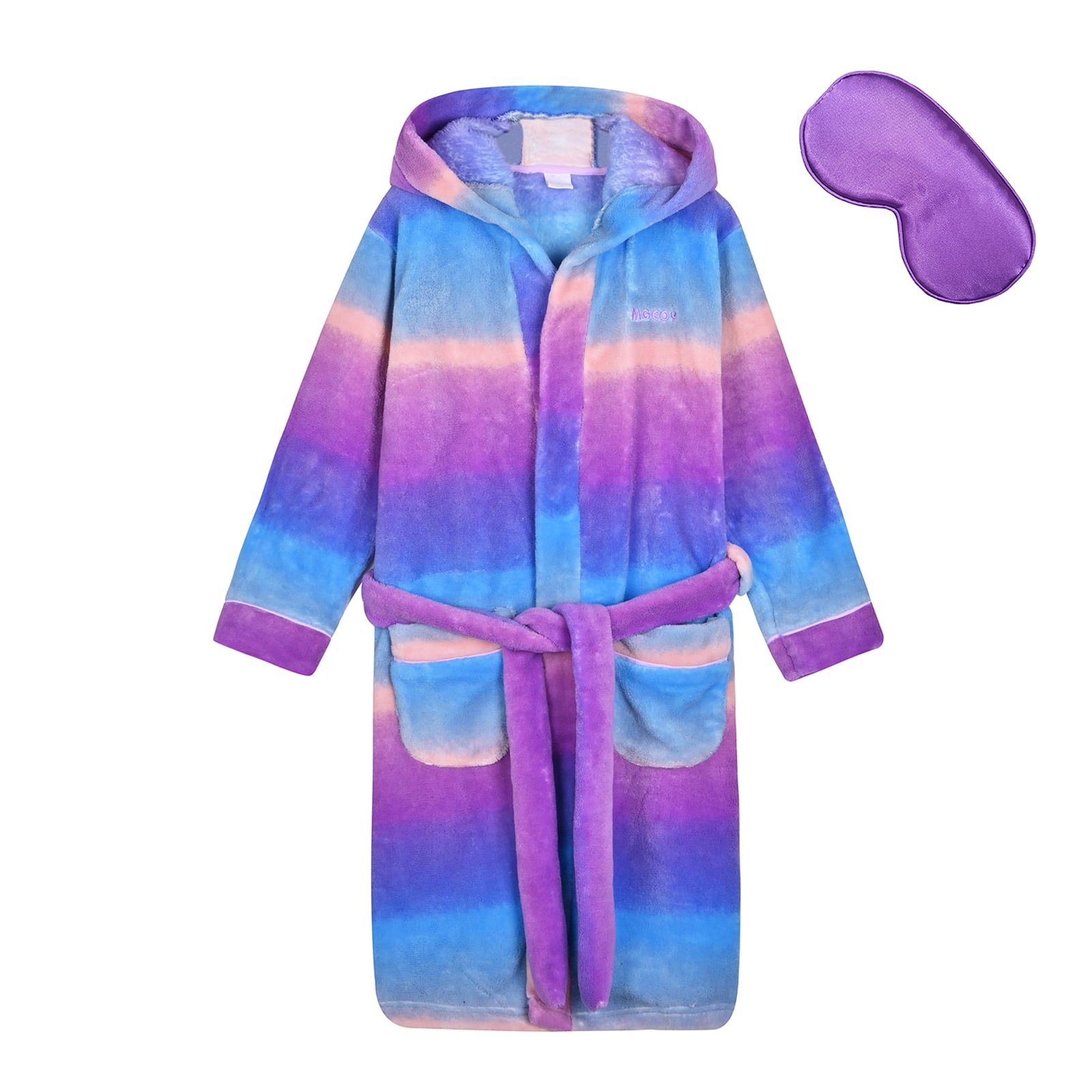 MGEOY Boys Girls Robe Soft Hooded Flannel Bathrobes for Kids With Silk ...
