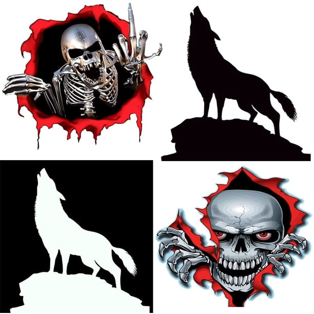 Reflective Metal Skull car Sticker, red Eye Scary Skull Sticker, Wolf ...