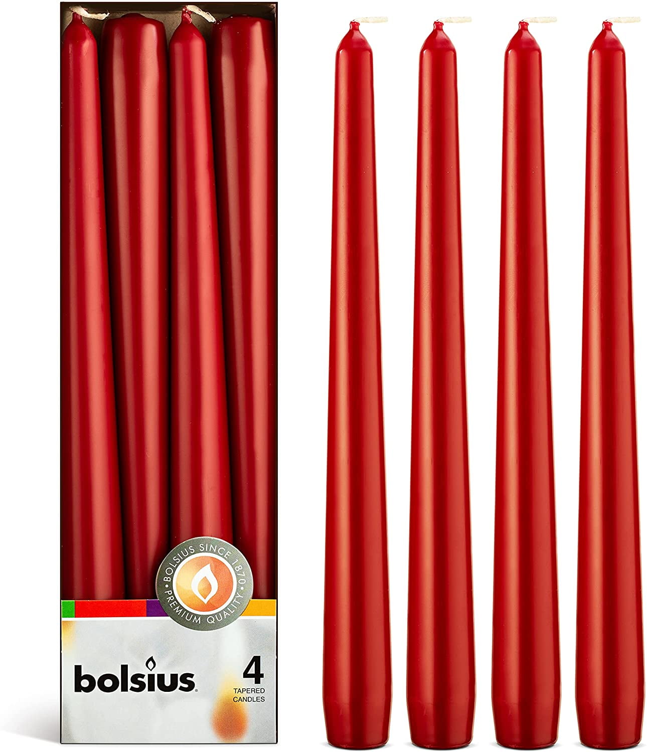 BOLSIUS 4 Wine Red Taper Candles - Unscented 10 Inch Fine European ...