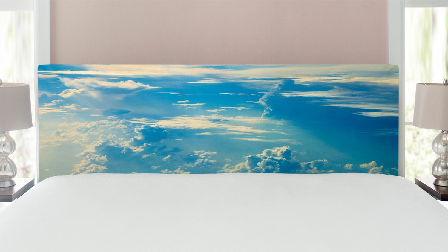 Landscape Headboard, Sunrise Foggy Morning Scenery View of Sky and ...