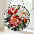 Blooming Peony Stained Glass Suncatcher Floral Window Decor Hanging ...