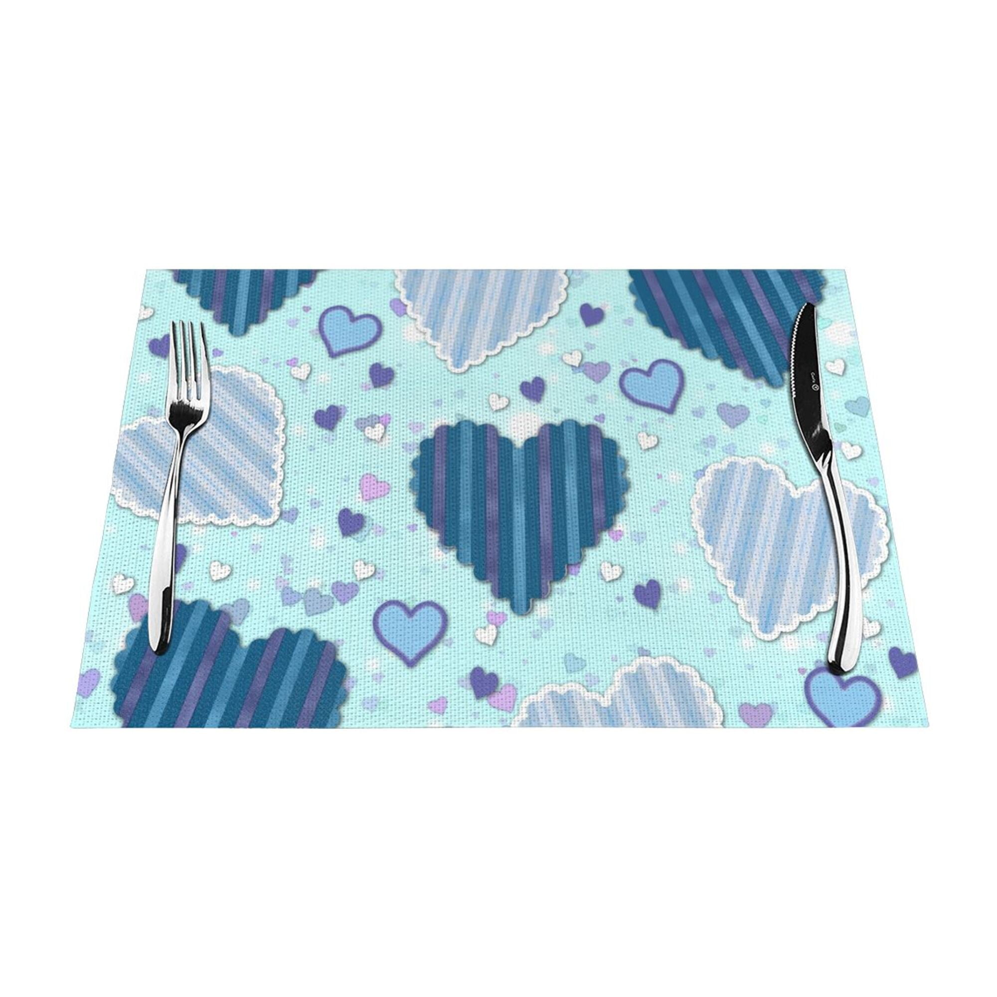 YFYANG Washable Heat-Resistant Placemats, 70% PVC/30% Polyester, Hearts ...