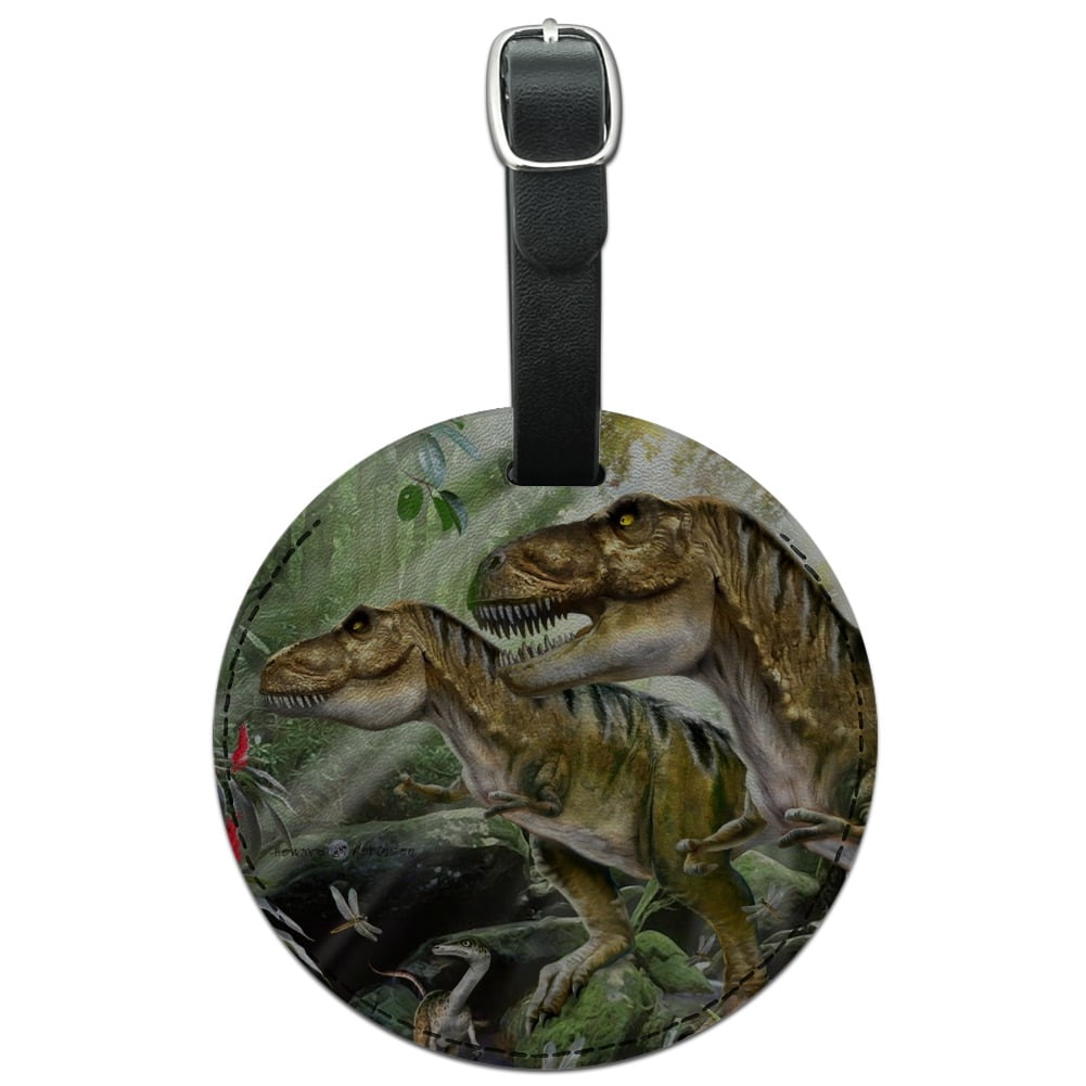 T-Rex Jurassic Double Trouble Round Leather Luggage Card Suitcase Carry ...