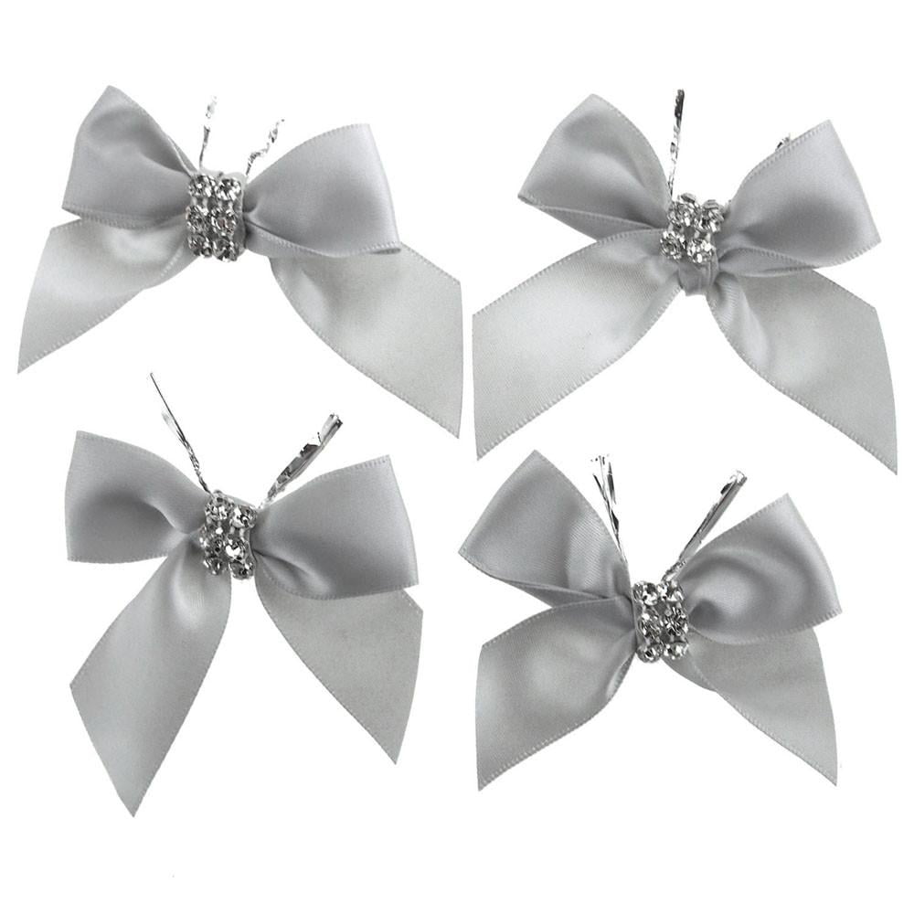 pre-tied satin bows with rhinestone, 3-inch, 4-piece, silver - Walmart.com