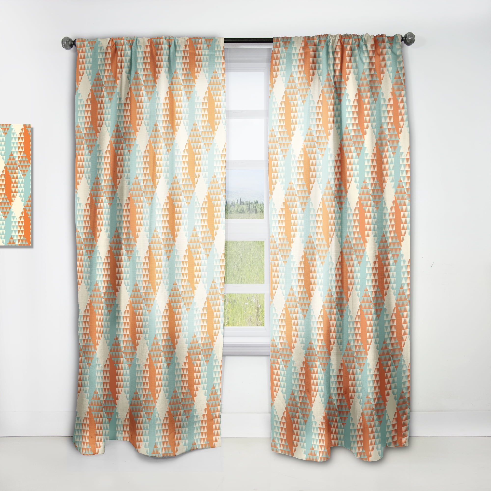 Designart 'Hexagon Retro Pattern V' Mid-Century Modern Curtain Panel ...