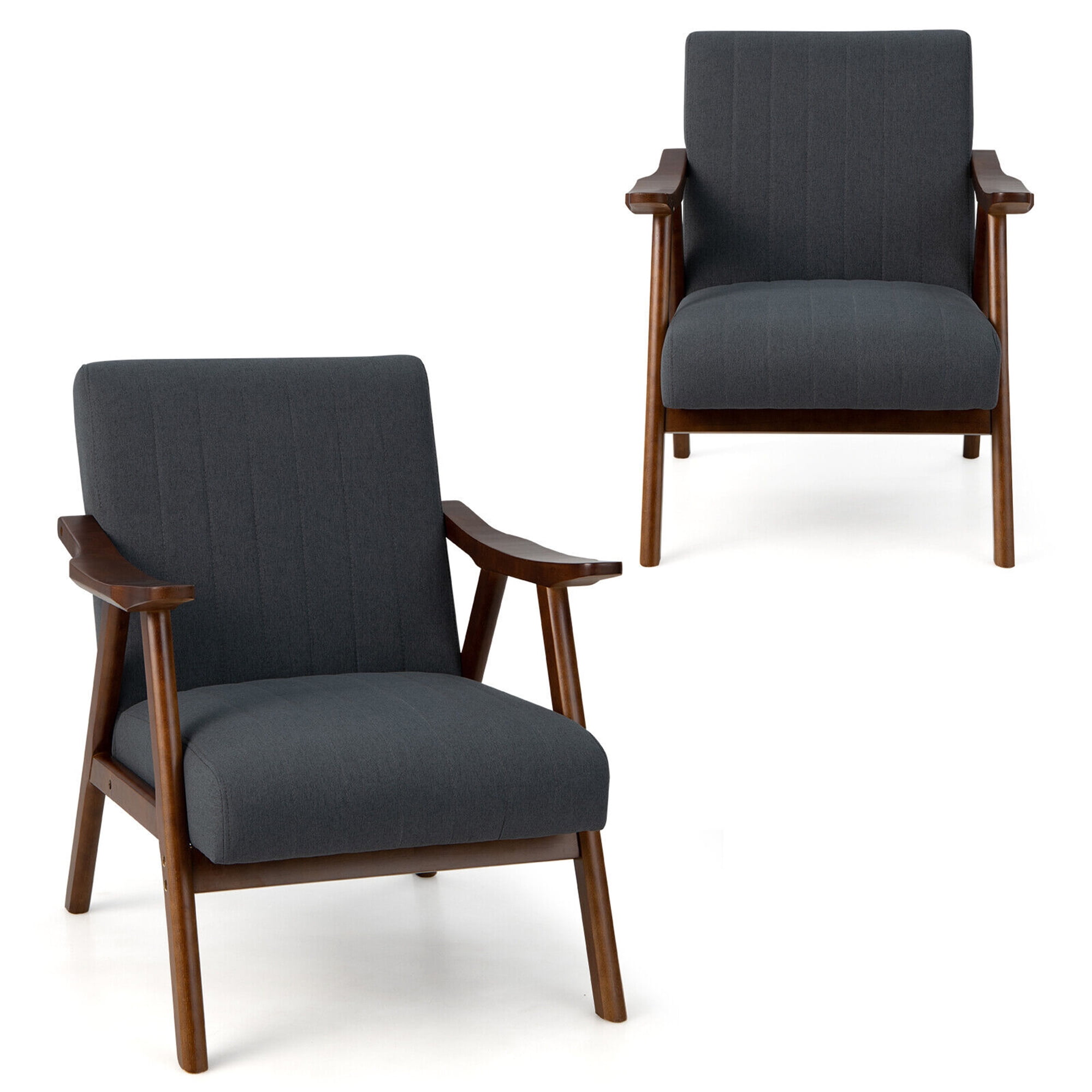 Gymax Set of 2 Accent Chair Leathaire Leisure Armchair w/ Rubber Wood ...