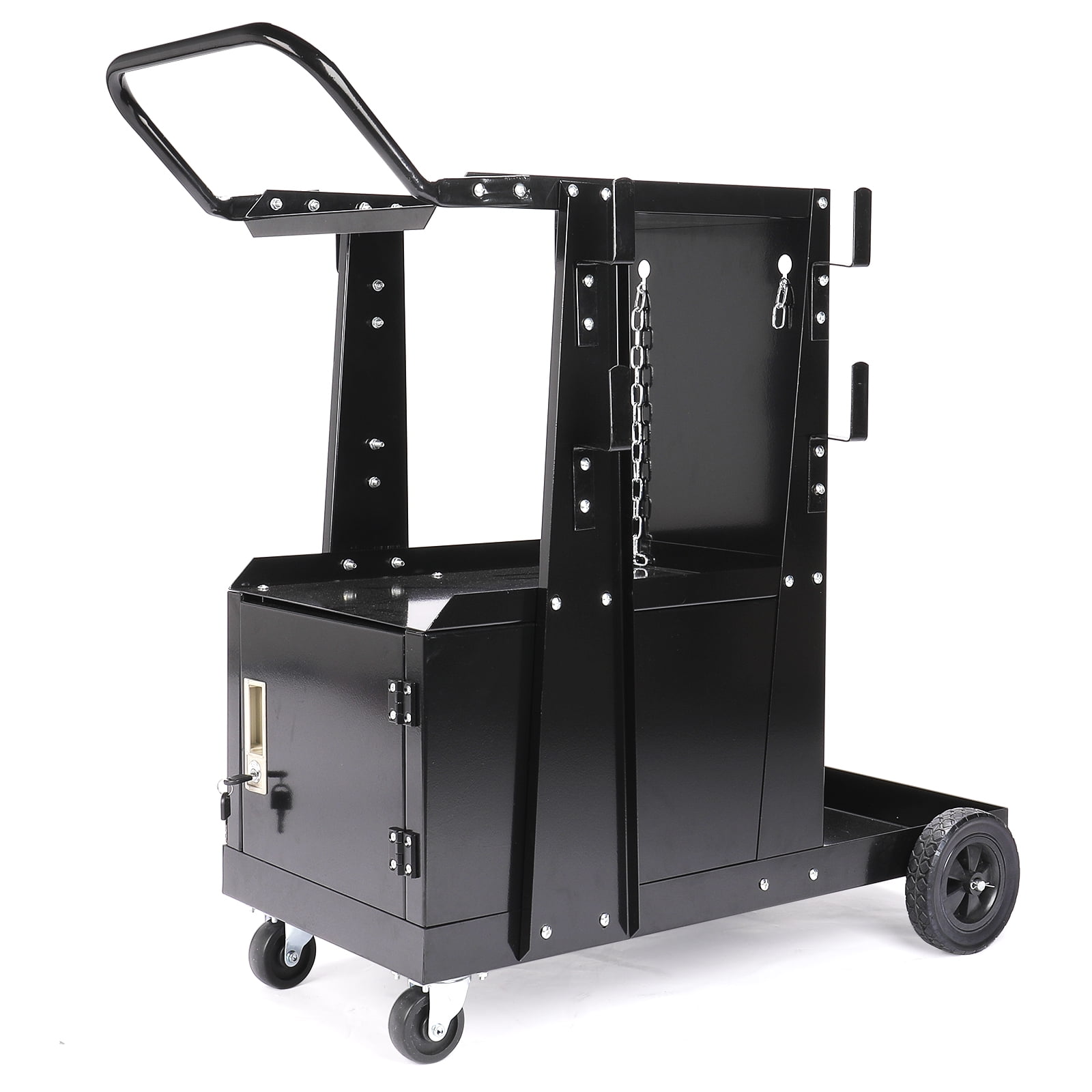 JLK-Tek 2-Tier Welding Cart with Locking Cabinet & 2 Cable Hooks ...