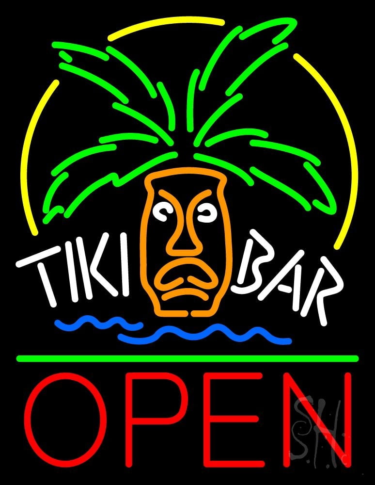 Tiki Bar Open LED Neon Sign 19 x 15 - inches, Clear Edge Cut Acrylic ...