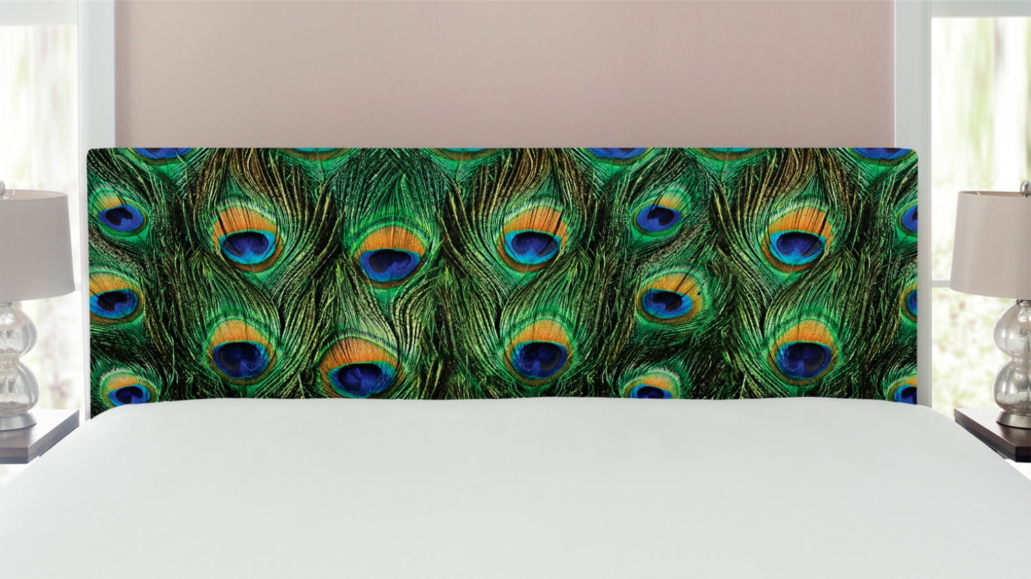 Peacock Headboard, Peacock Tail Feathers Tropical Exotic Animals Close ...