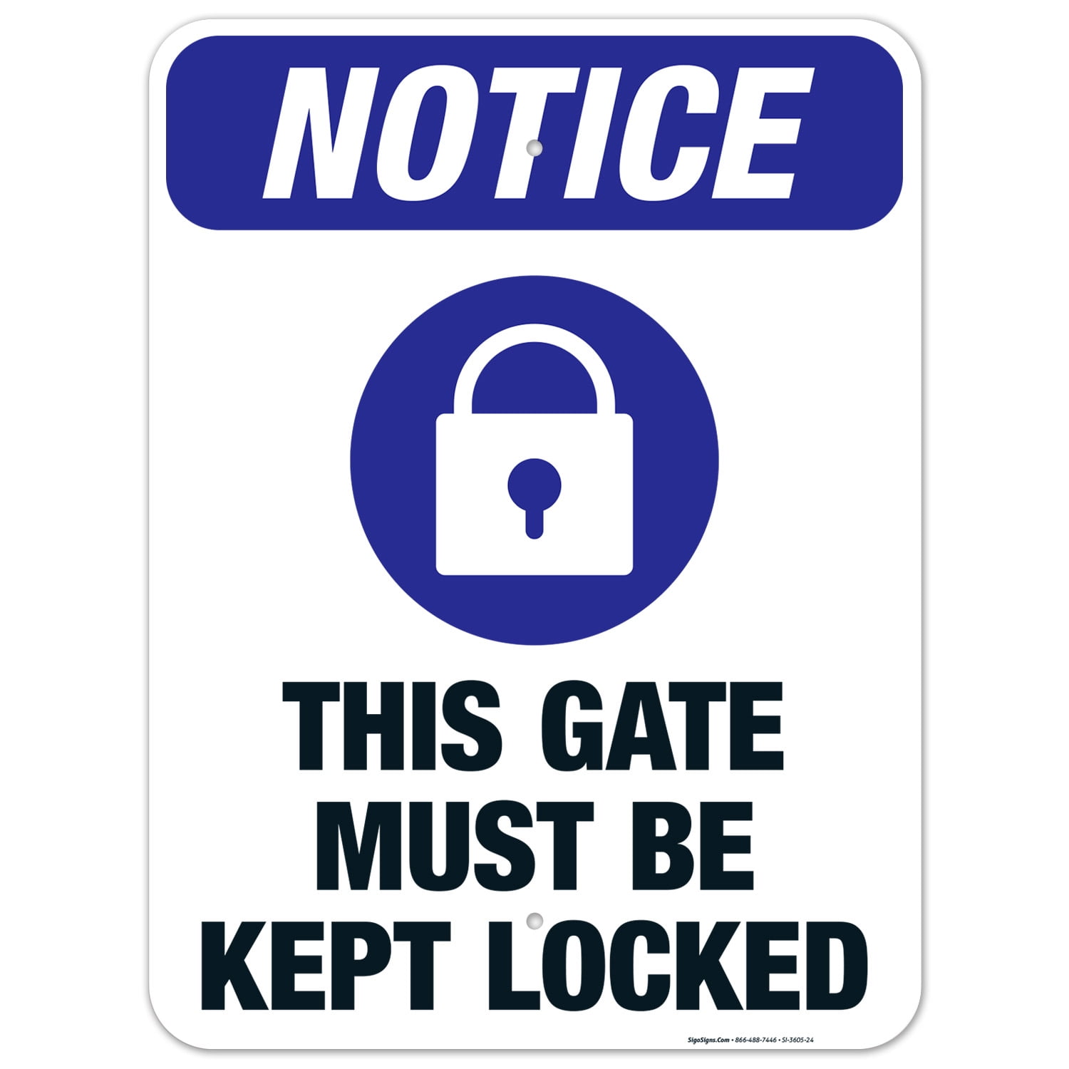 Gate Must Be Kept Locked with Symbol Sign, ANSI Notice Sign, 18x24 ...